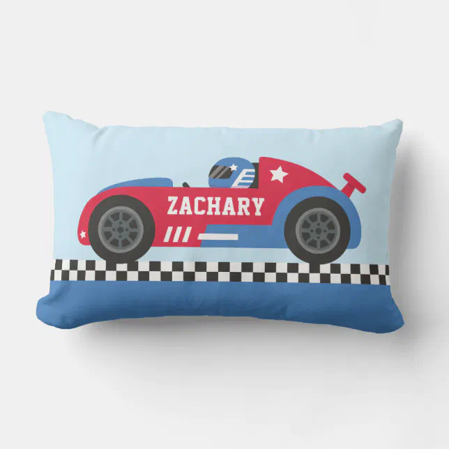 Red Race Car Racer Boy Room Decor Lumbar Pillow | Zazzle