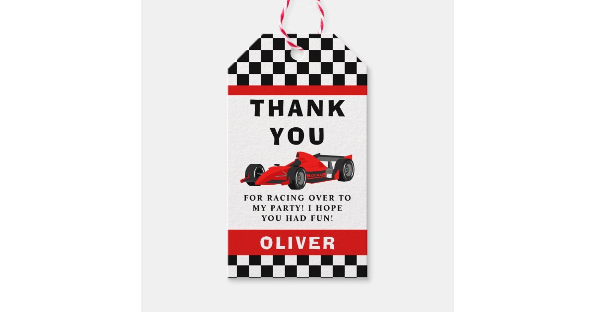 Red Race Car Racing Birthday Party Thank You Favor Gift Tags | Zazzle
