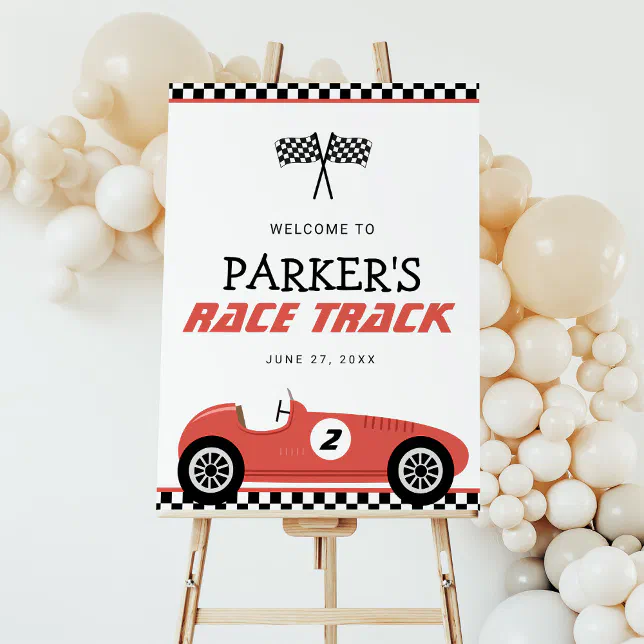 Red Race Car Racing Two Fast Birthday Welcome Foam Board | Zazzle