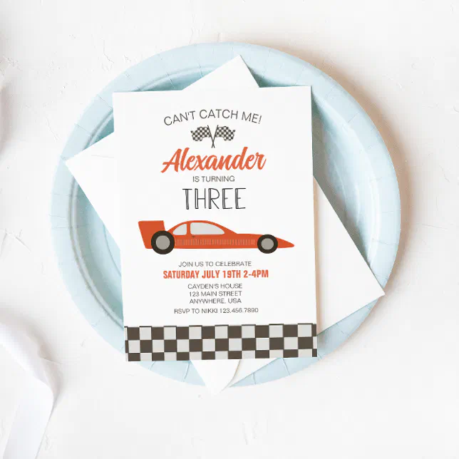 Red Race Car Third Birthday Invitation | Zazzle