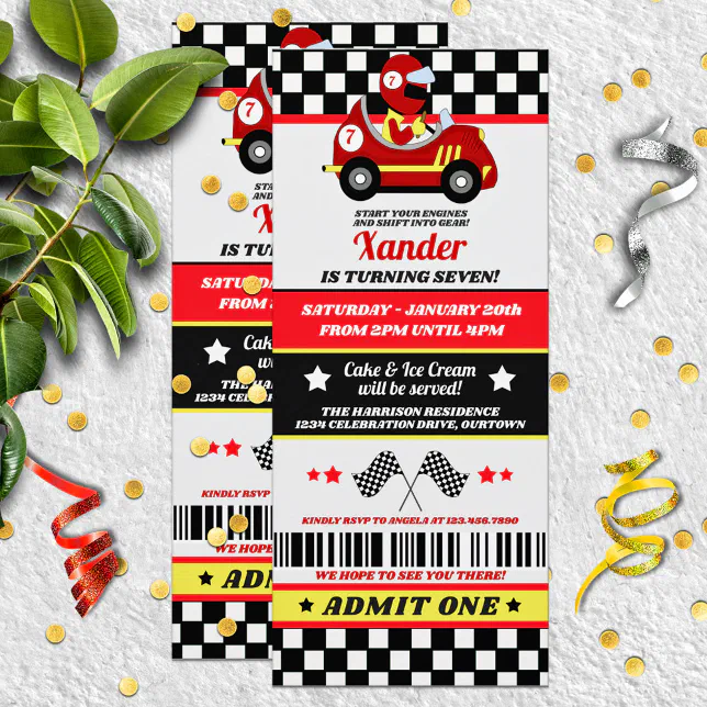 Red Race Car Ticket Style Birthday Party Invitation | Zazzle