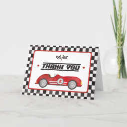 Red Race Car Two Fast Boy Birthday Party Thank You Card | Zazzle