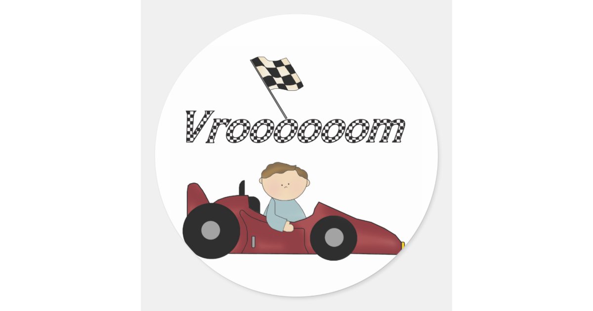 Red Race Car Vroom T-shirts and Gifts Classic Round Sticker | Zazzle