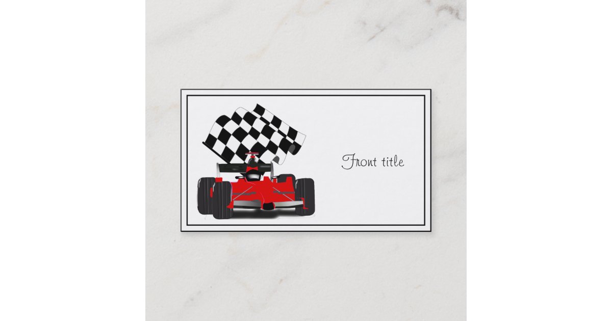 Red Race Car with Checkered Flag Business Card | Zazzle