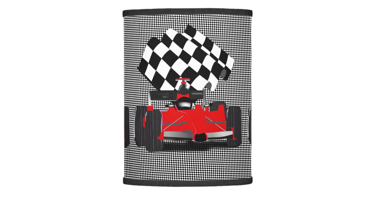 Red Race Car with Checkered Flag Lamp Shade | Zazzle