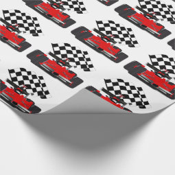 Red Race Car with Checkered Flag Wrapping Paper | Zazzle