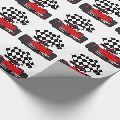 Red Race Car with Checkered Flag Wrapping Paper | Zazzle