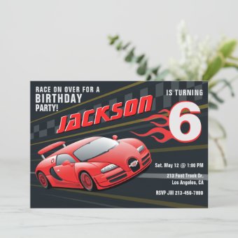 Red Racecar Racing Birthday Party Invitation | Zazzle