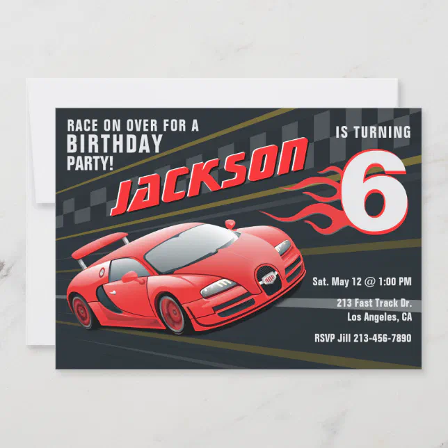Red Racecar Racing Birthday Party Invitation | Zazzle