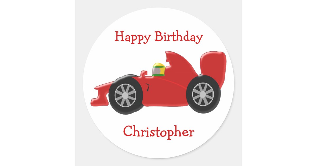 Red Racing Car Birthday Classic Round Sticker | Zazzle