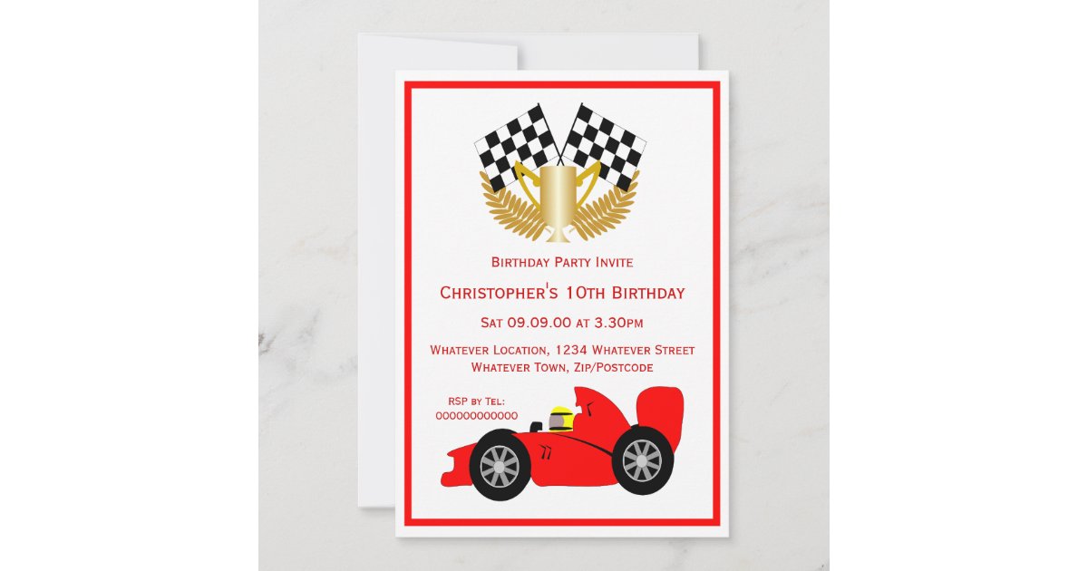 Red Racing Car Birthday Party Invitation | Zazzle