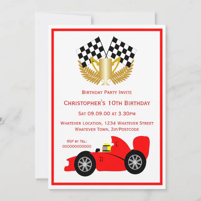 Red Racing Car Birthday Party Invitation | Zazzle