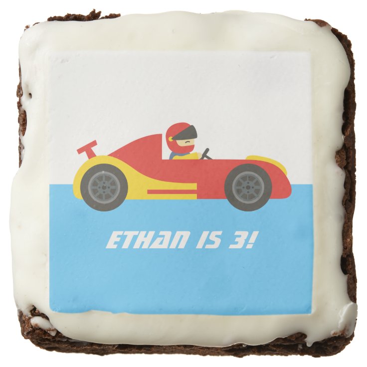 Red Racing Car Boy Birthday Party Personalized Chocolate Brownie | Zazzle