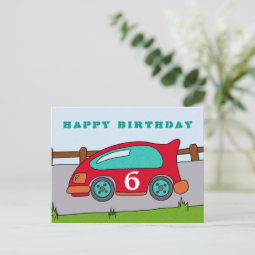 Red Racing Car Happy Birthday Postcard | Zazzle