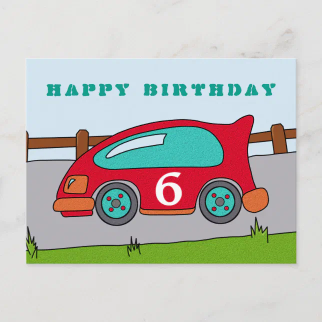 Red Racing Car Happy Birthday Postcard | Zazzle