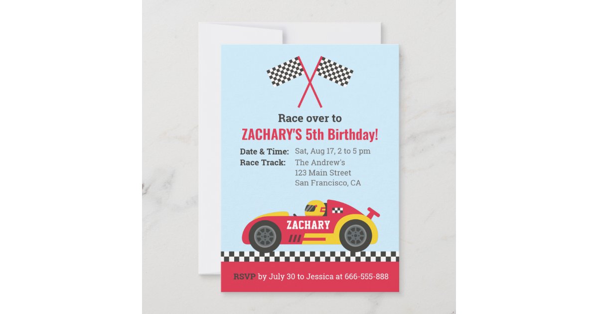 Red Racing Car Kids Birthday Party Invitation | Zazzle