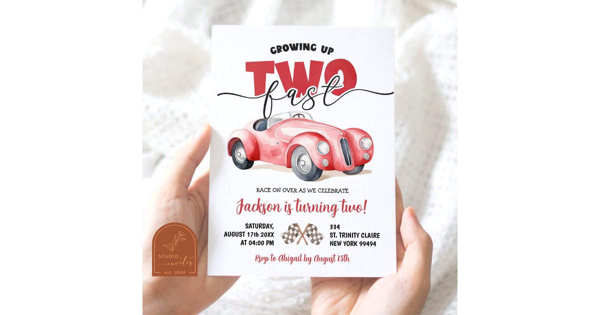 Red Racing Car Two Fast 2nd Birthday Invitation | Zazzle