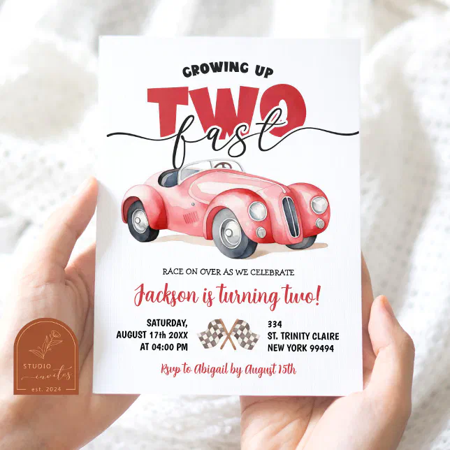 Red Racing Car Two Fast 2nd Birthday Invitation | Zazzle