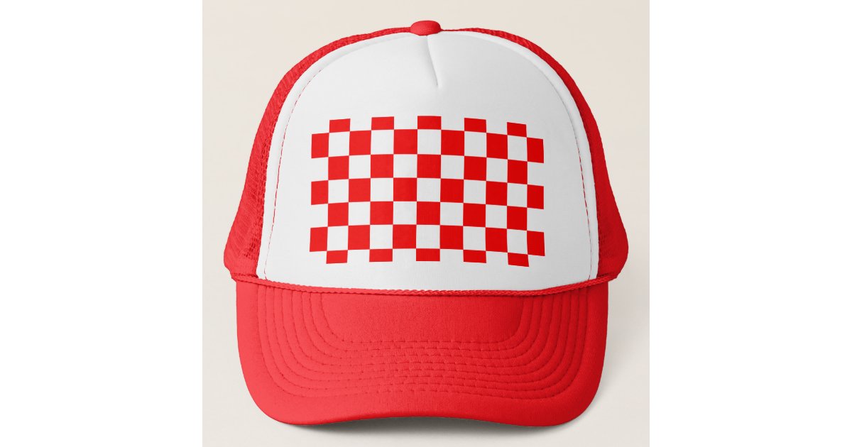 Red Racing Checkered Flag Display Customizable Trucker Hat | Zazzle