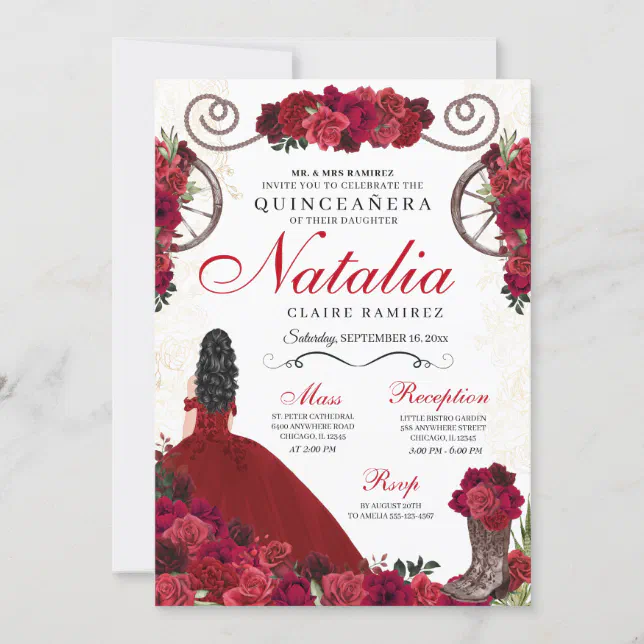 Red Ranchero Princess Quinceanera Invitation | Zazzle