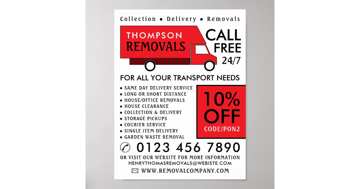 Red Removal Van, Removal Company Advertising Poster | Zazzle