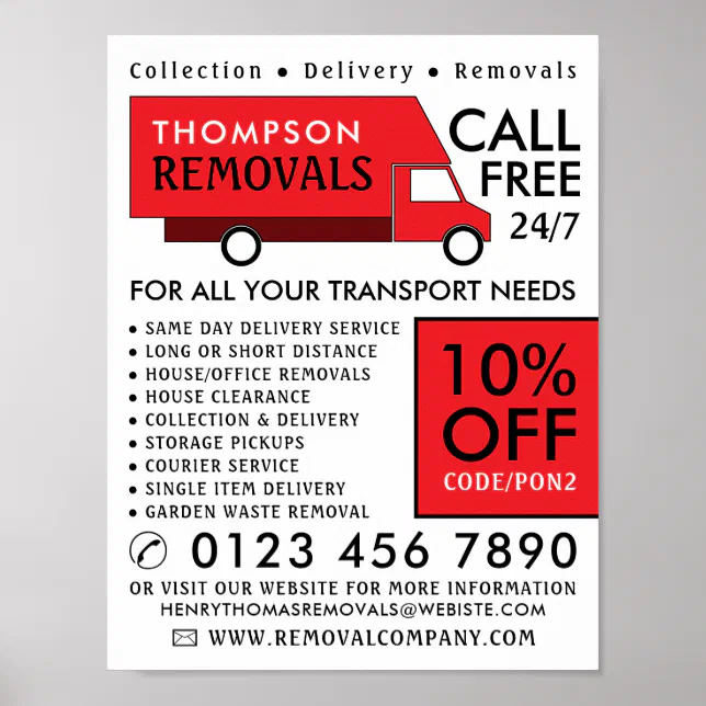 Red Removal Van, Removal Company Advertising Poster | Zazzle