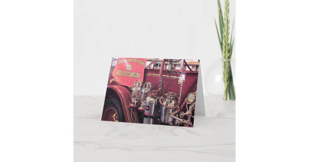 Red REO Speed Wagon Fire Engine Card | Zazzle