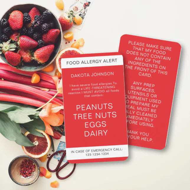 Red Restaurant Food Allergy Alert Kid's Calling Card | Zazzle