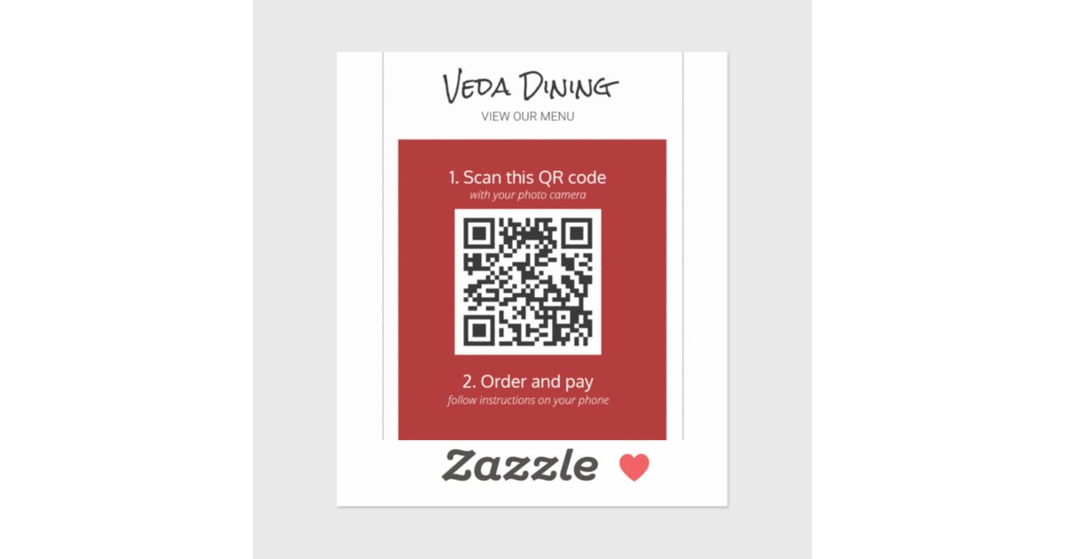 Red Restaurant Menu Scan Order QR Code Sticker | Zazzle