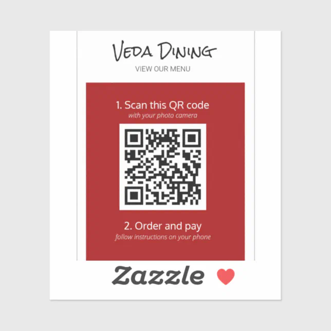 Red Restaurant Menu Scan Order QR Code Sticker | Zazzle