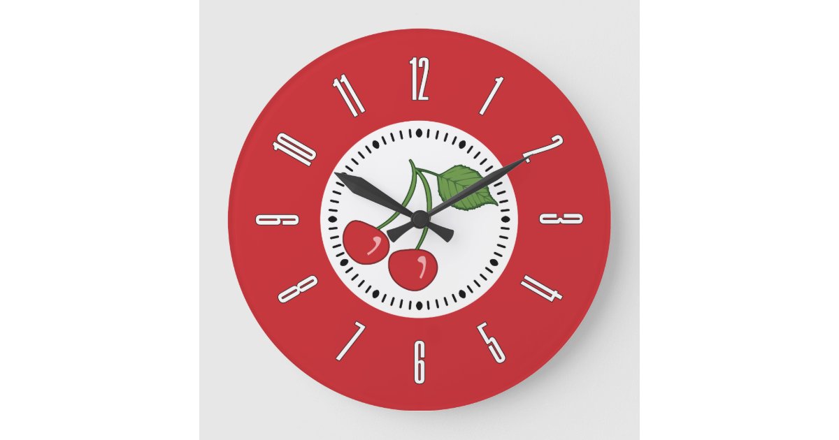 Red Retro Cherry Large Clock | Zazzle