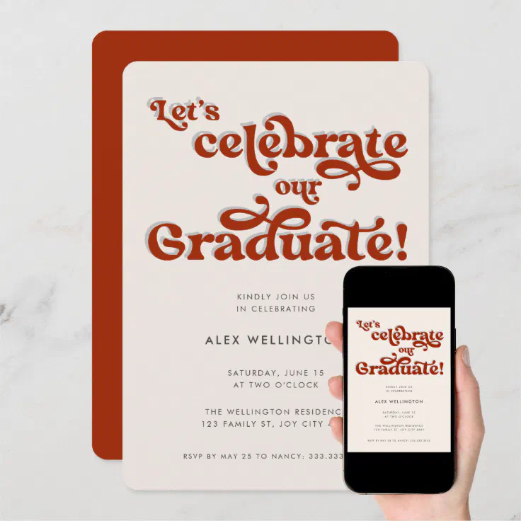 Red Retro Inspired Typography Graduation Party Invitation | Zazzle