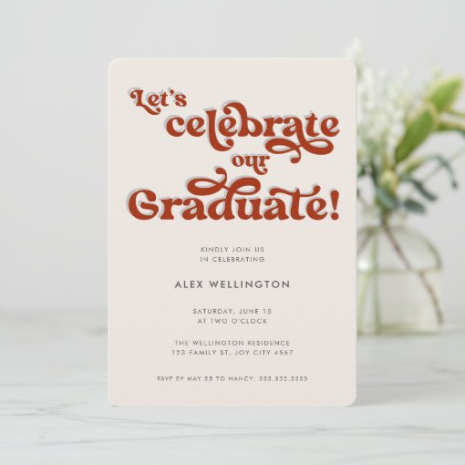Red Retro Inspired Typography Graduation Party Invitation | Zazzle