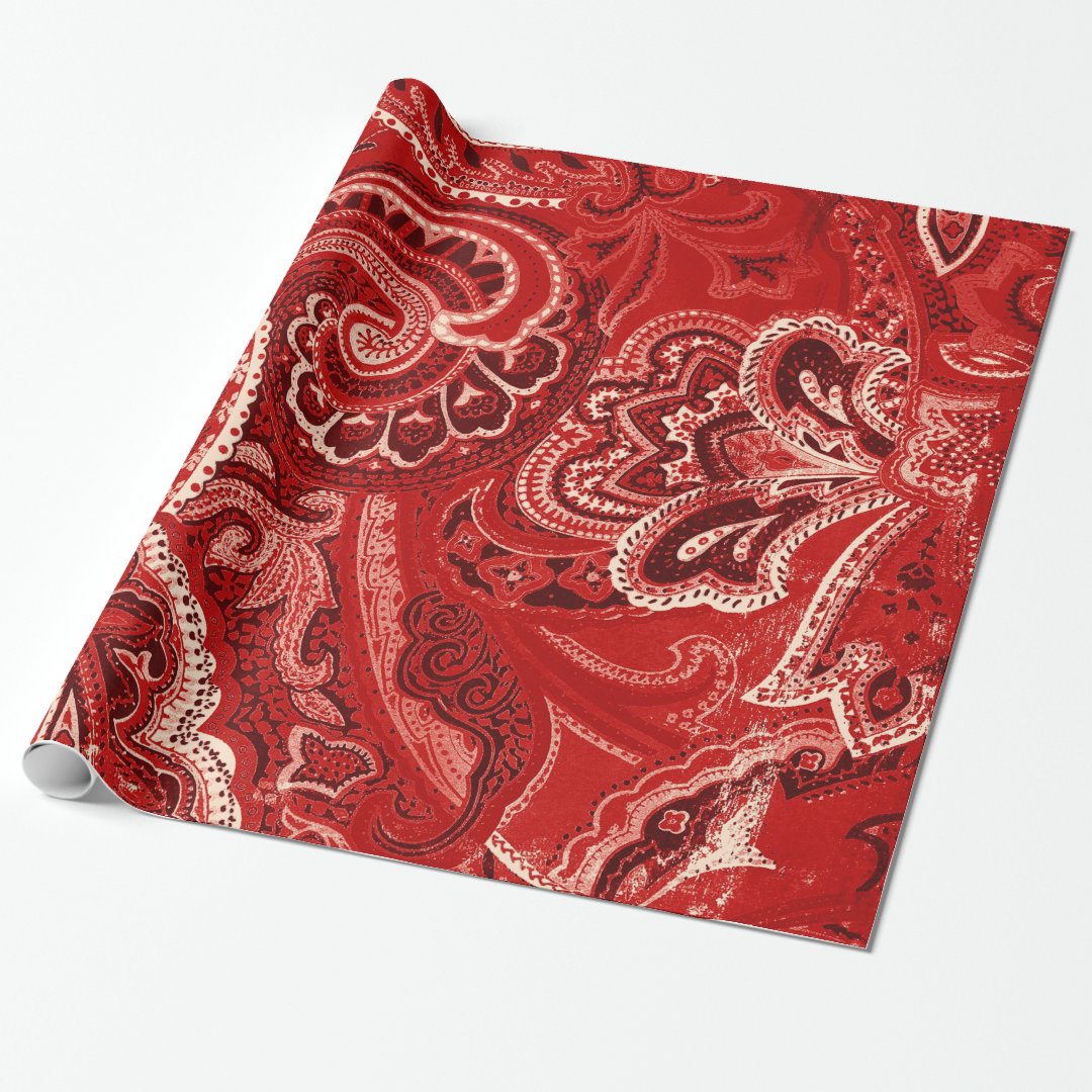 Red Retro Paisley Bandanna/Bandana Wrapping Paper | Zazzle