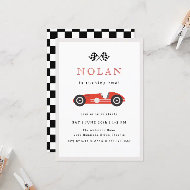 Red Retro Race Car Theme Birthday Invitation | Zazzle