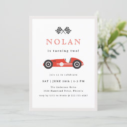 Red Retro Race Car Theme Birthday Invitation | Zazzle