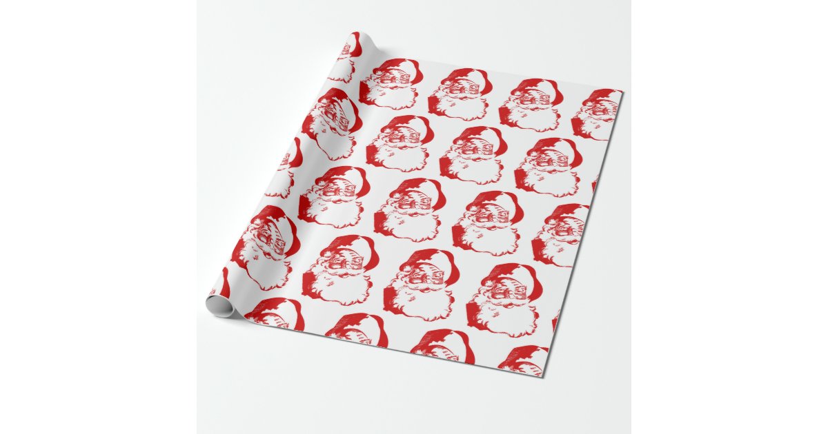 Red Retro Santa Claus Wrapping Paper | Zazzle