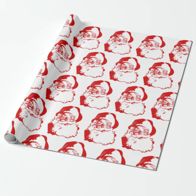 Red Retro Santa Claus Wrapping Paper | Zazzle