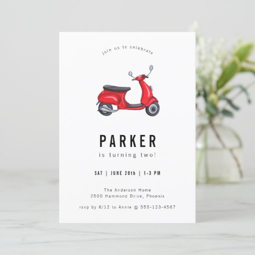 Red Retro Scooter Theme Birthday Invitation | Zazzle
