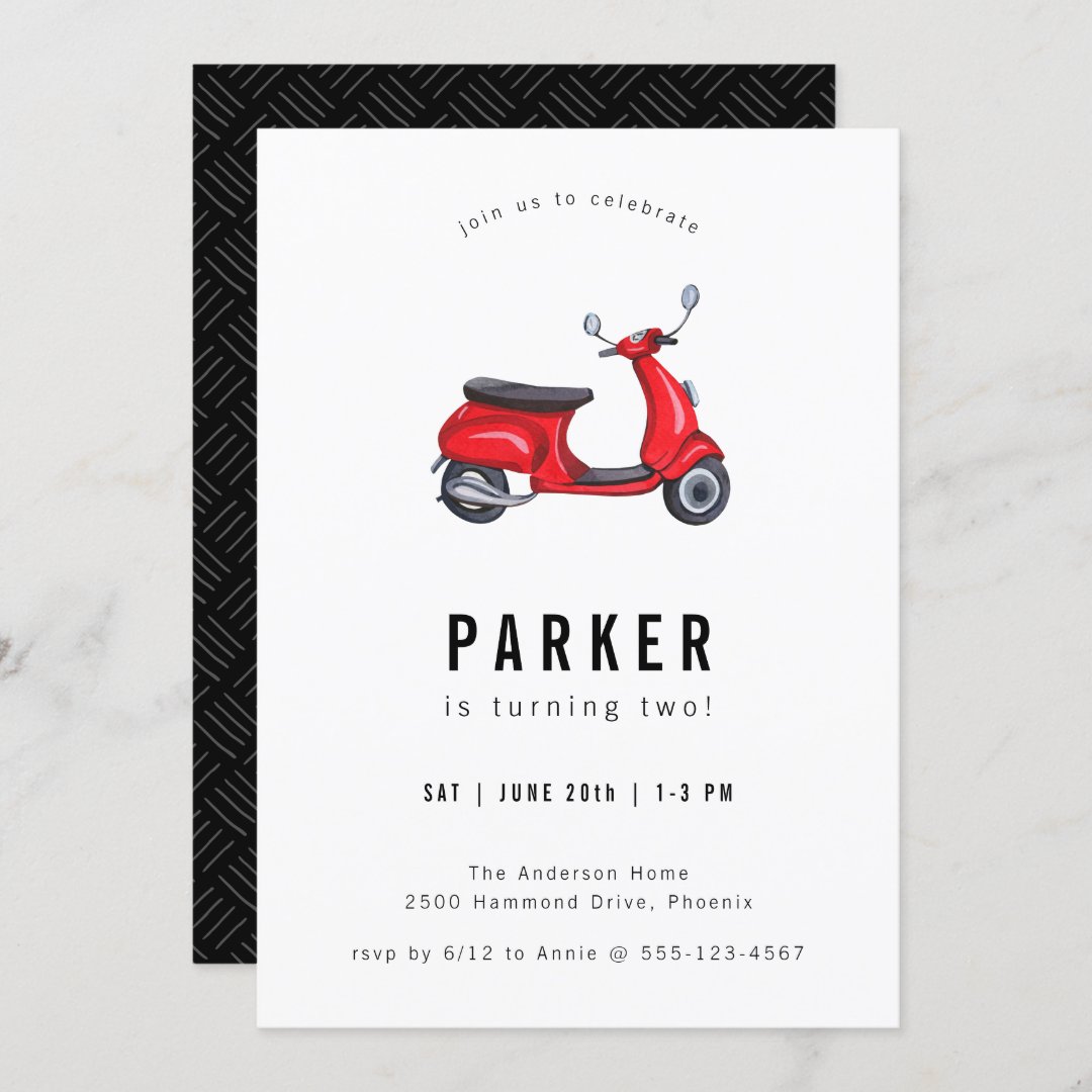 Red Retro Scooter Theme Birthday Invitation | Zazzle
