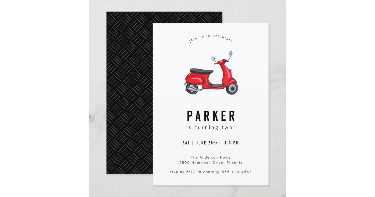 Red Retro Scooter Theme Birthday Invitation | Zazzle