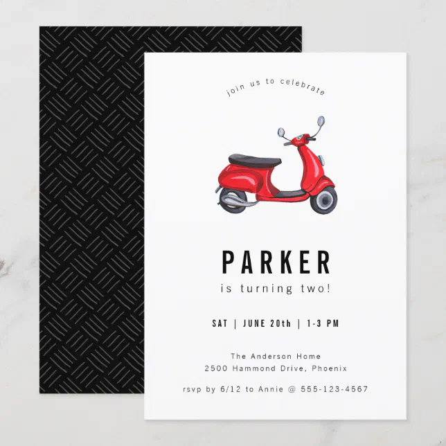 Red Retro Scooter Theme Birthday Invitation | Zazzle