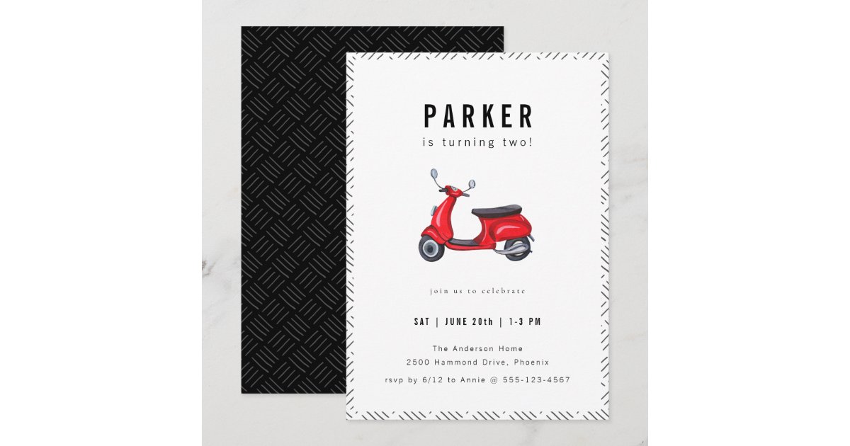 Red Retro Scooter Theme Birthday Party Invitation | Zazzle