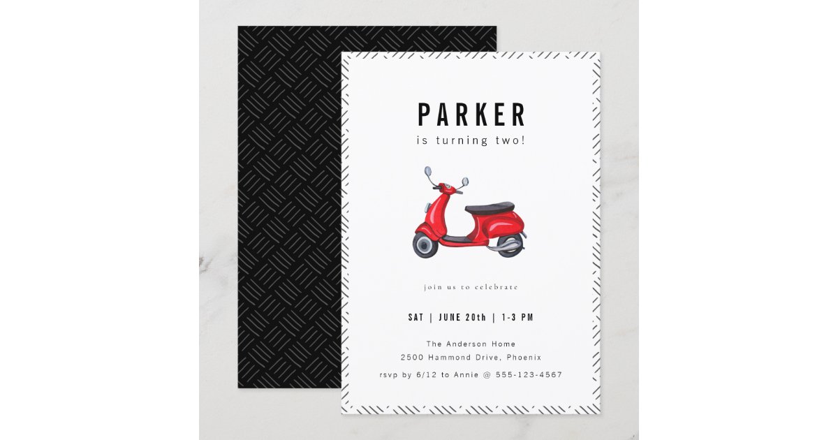 Red Retro Scooter Theme Birthday Party Invitation | Zazzle