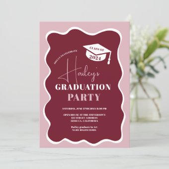 Red retro wavy frame photo graduation invitation | Zazzle