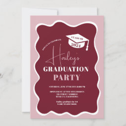Red retro wavy frame photo graduation invitation | Zazzle