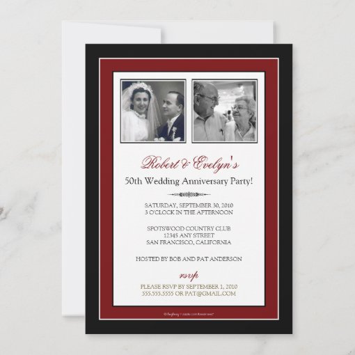 Red Ribbon Damask Anniversary Party Invitation | Zazzle