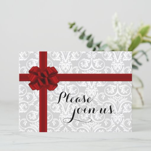 Red Ribbon Gift Holiday Party Invitation | Zazzle