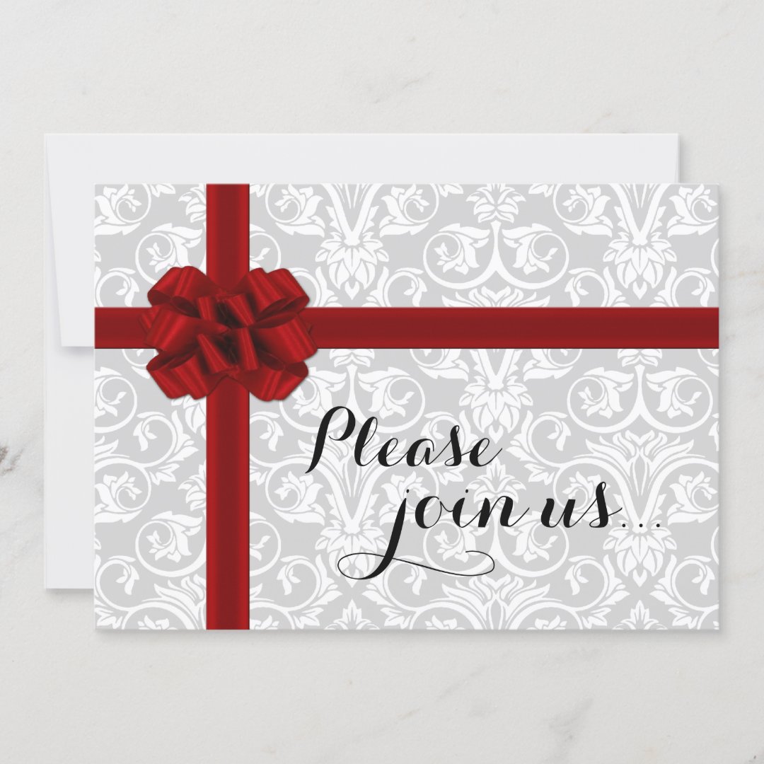 Red Ribbon Gift Holiday Party Invitation | Zazzle