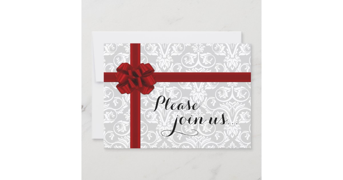 Red Ribbon Gift Holiday Party Invitation | Zazzle